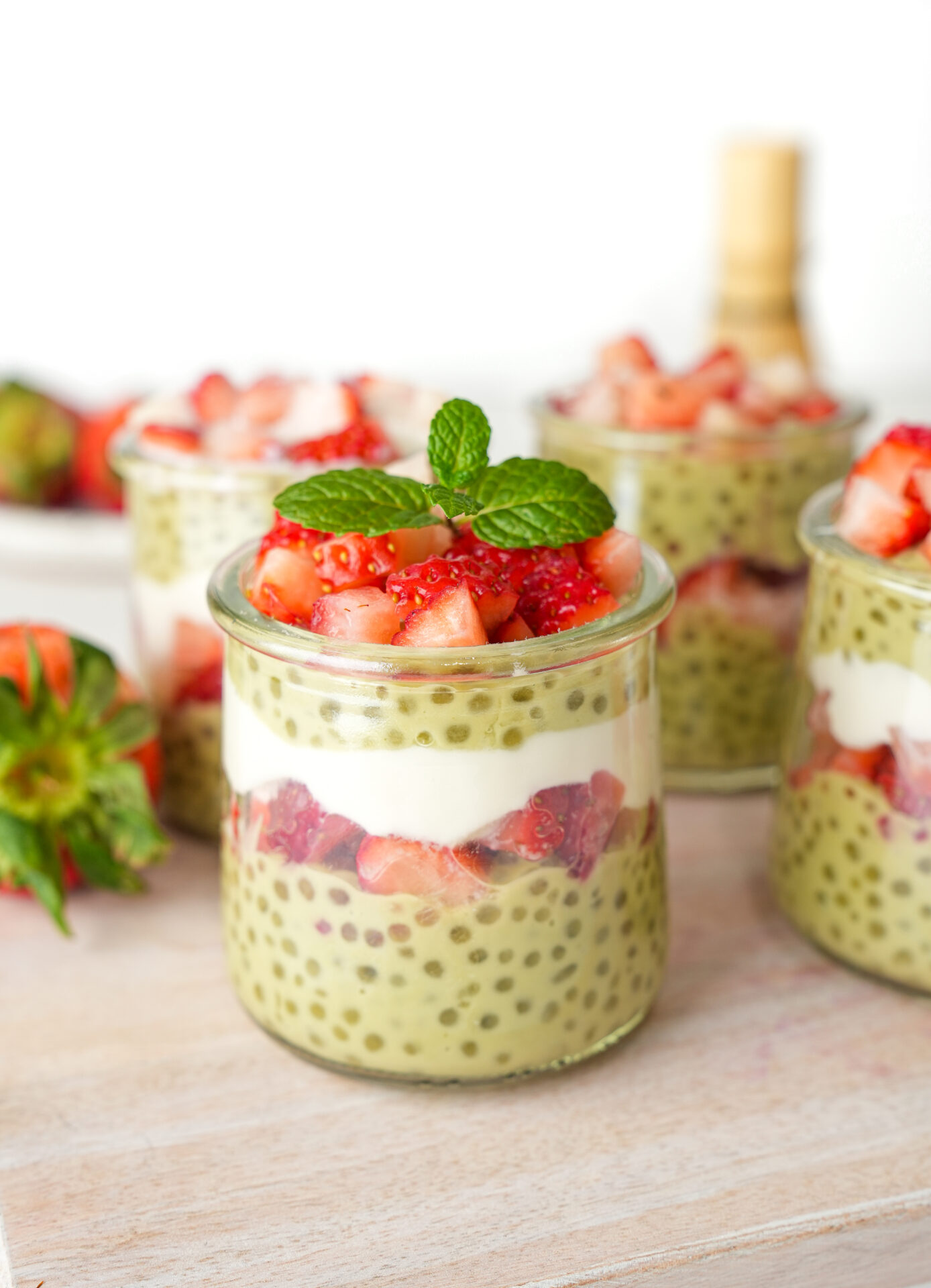 Easy Matcha Strawberry Sago - One Happy Bite