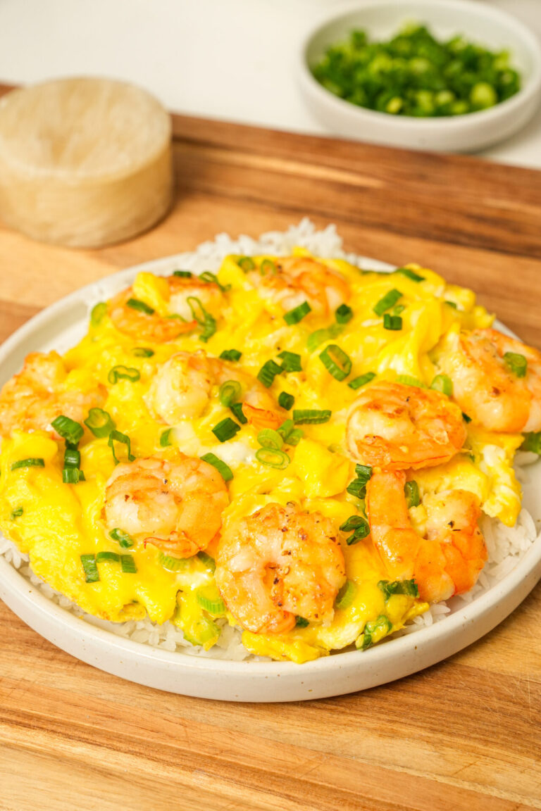 Easy 10 Minute Cantonese Scrambled Eggs and Shrimp - One Happy Bite