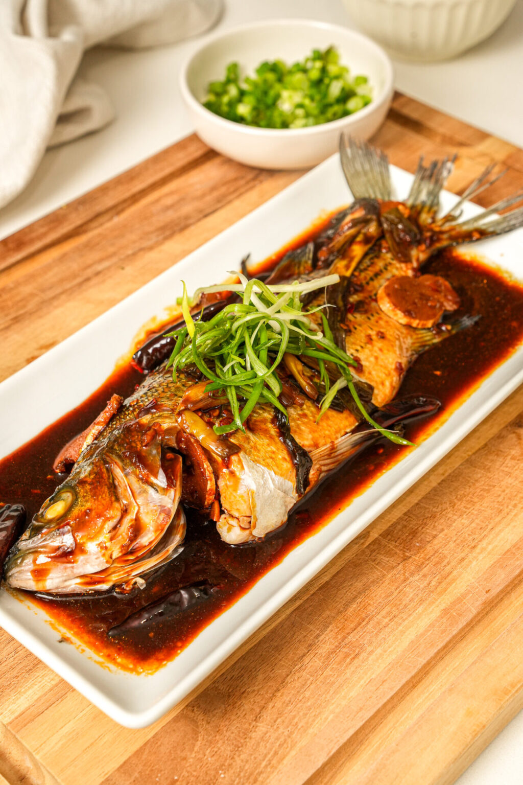 Steamed Whole Fish with Chili Bean Sauce - One Happy Bite